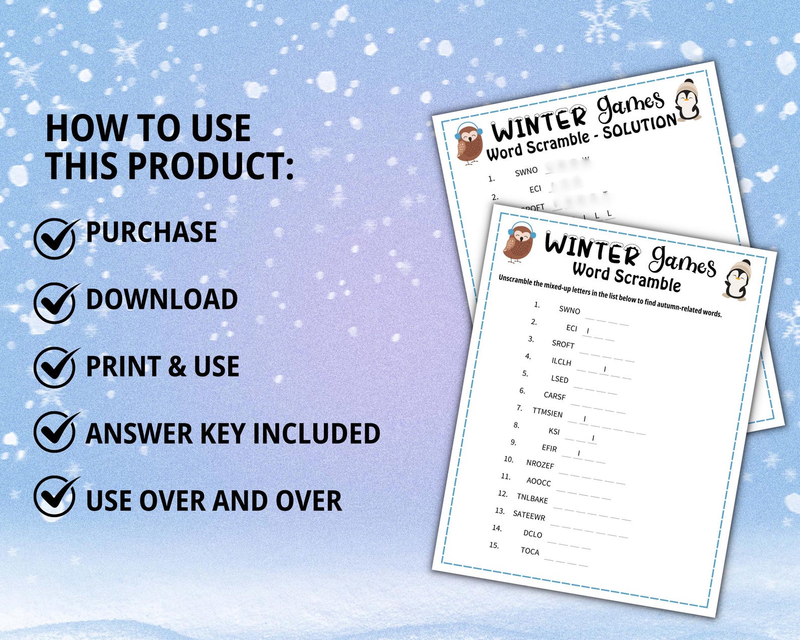 Winter Word Scramble, Winter Games, Wintertime Games, Word Game, Word ...