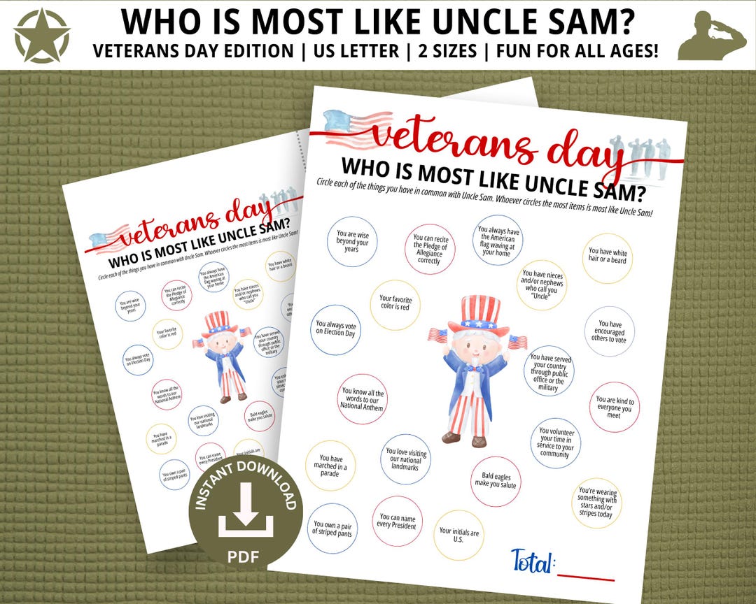 Who is Most Like Uncle Sam, Veterans Day Games, Patriotic Games, Family ...