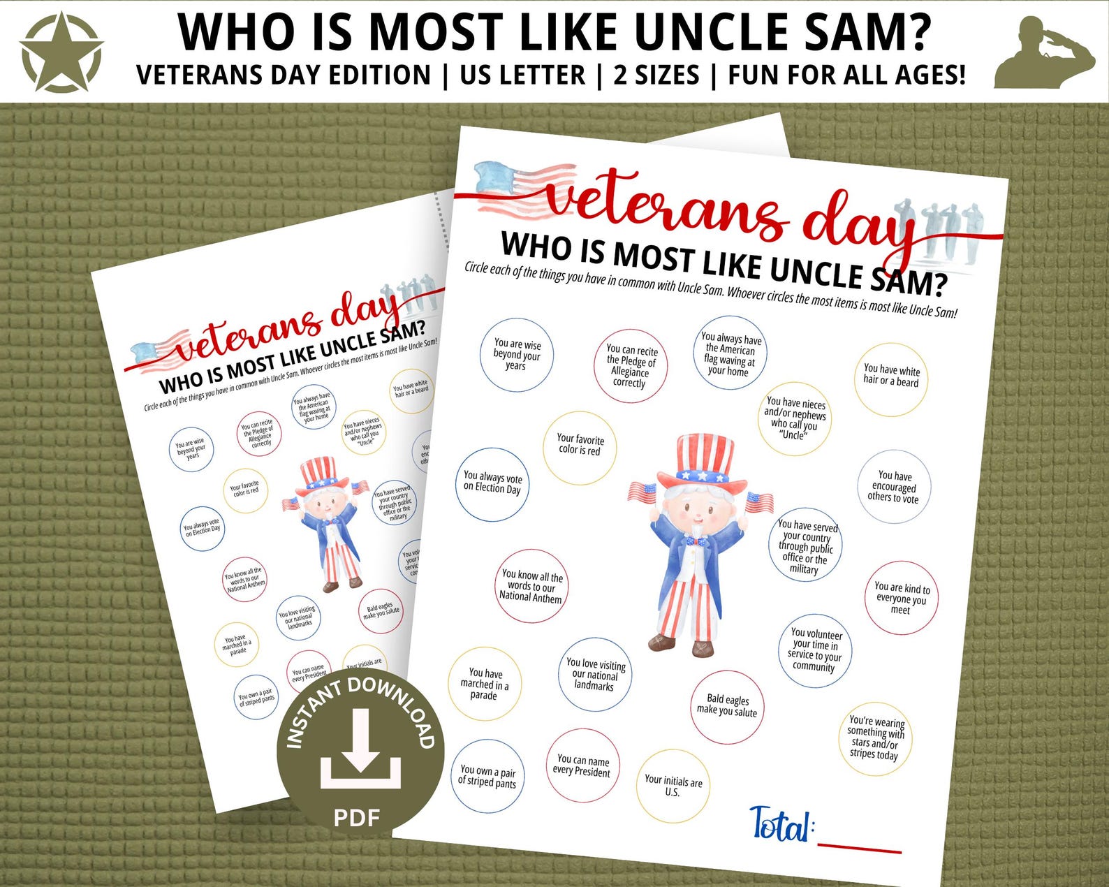 Who is Most Like Uncle Sam, Veterans Day Games, Patriotic Games, Family ...