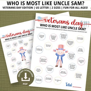 Who is Most Like Uncle Sam, Veterans Day Games, Patriotic Games, Family ...