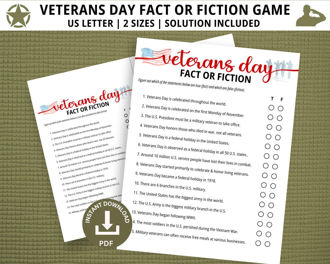 Veterans Day Fact or Fiction, Veterans Day Trivia, Veterans Day Games ...