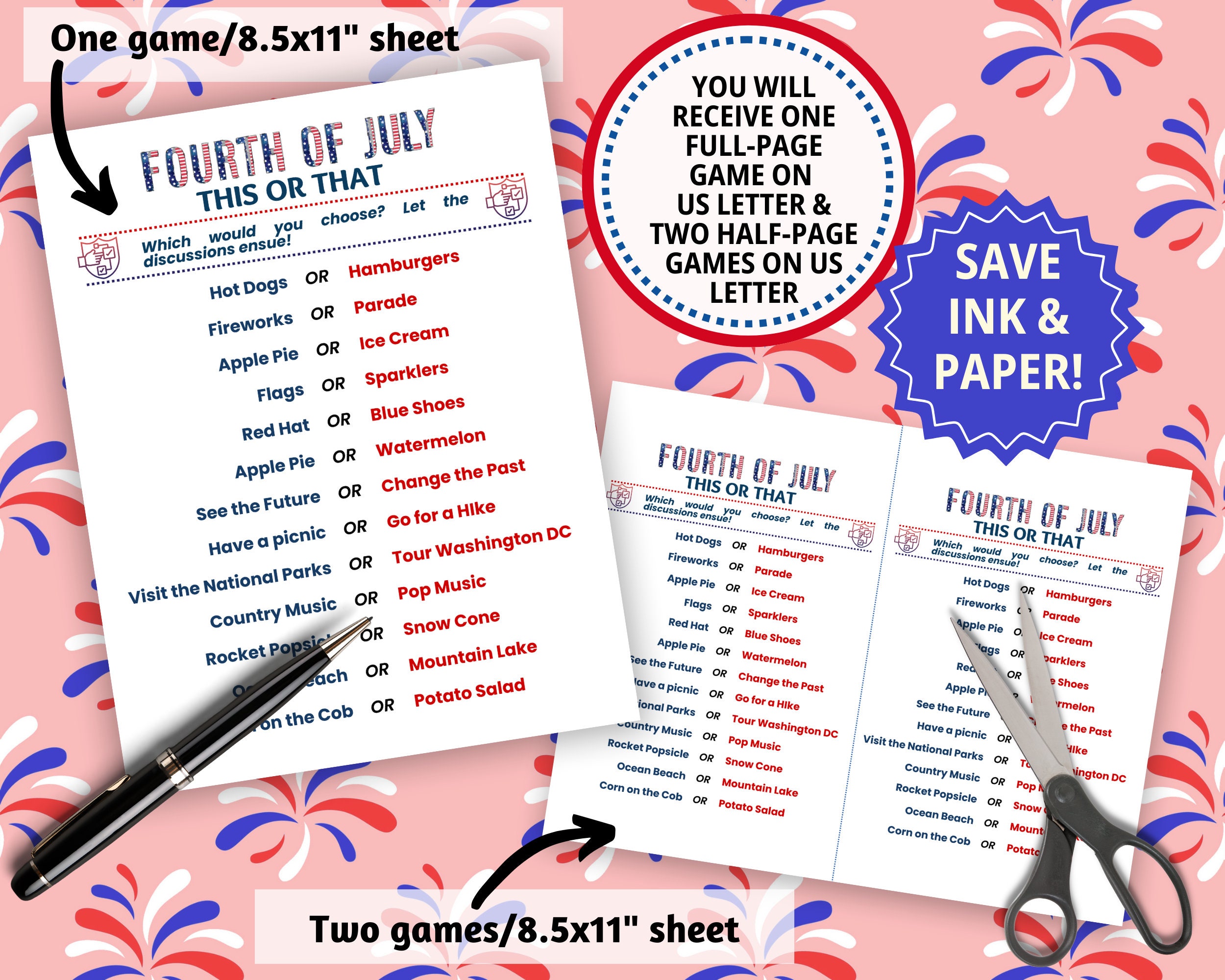 4th of July This or That Game, Family Party Games, Patriotic Games ...