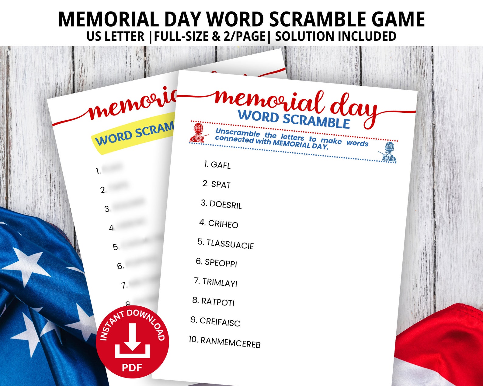 Memorial Day Word Scramble Game, Patriotic Word Game, Memorial Day ...