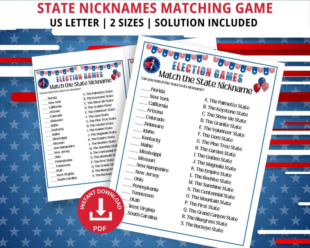 State Nicknames Trivia Game, Election Day Trivia, Election Day Games ...