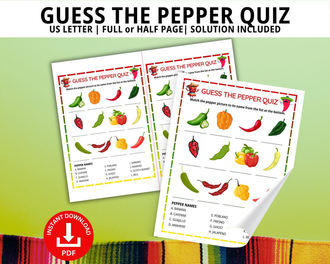 Guess the Pepper Quiz, Cinco De Mayo Games, Family Game Night, Mexican ...