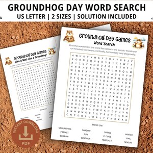 Groundhog Day Word Search, Groundhog Day Games, Family Game Night ...