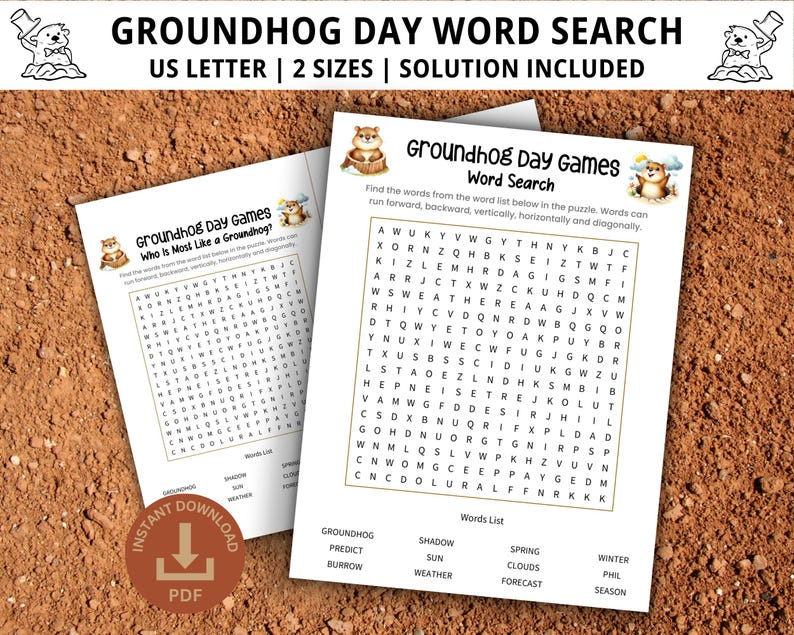 Groundhog Day Word Search, Groundhog Day Games, Family Game Night ...