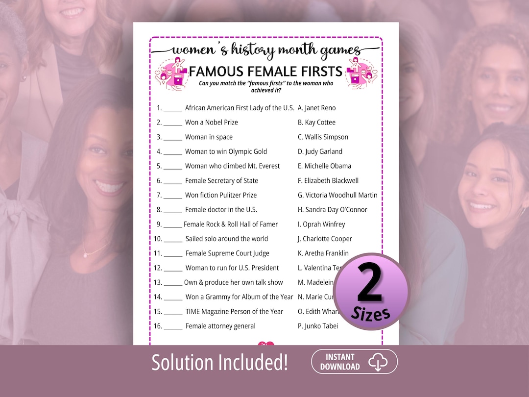 Famous Female Firsts, Matching Game, Womens History Month, Family Game ...