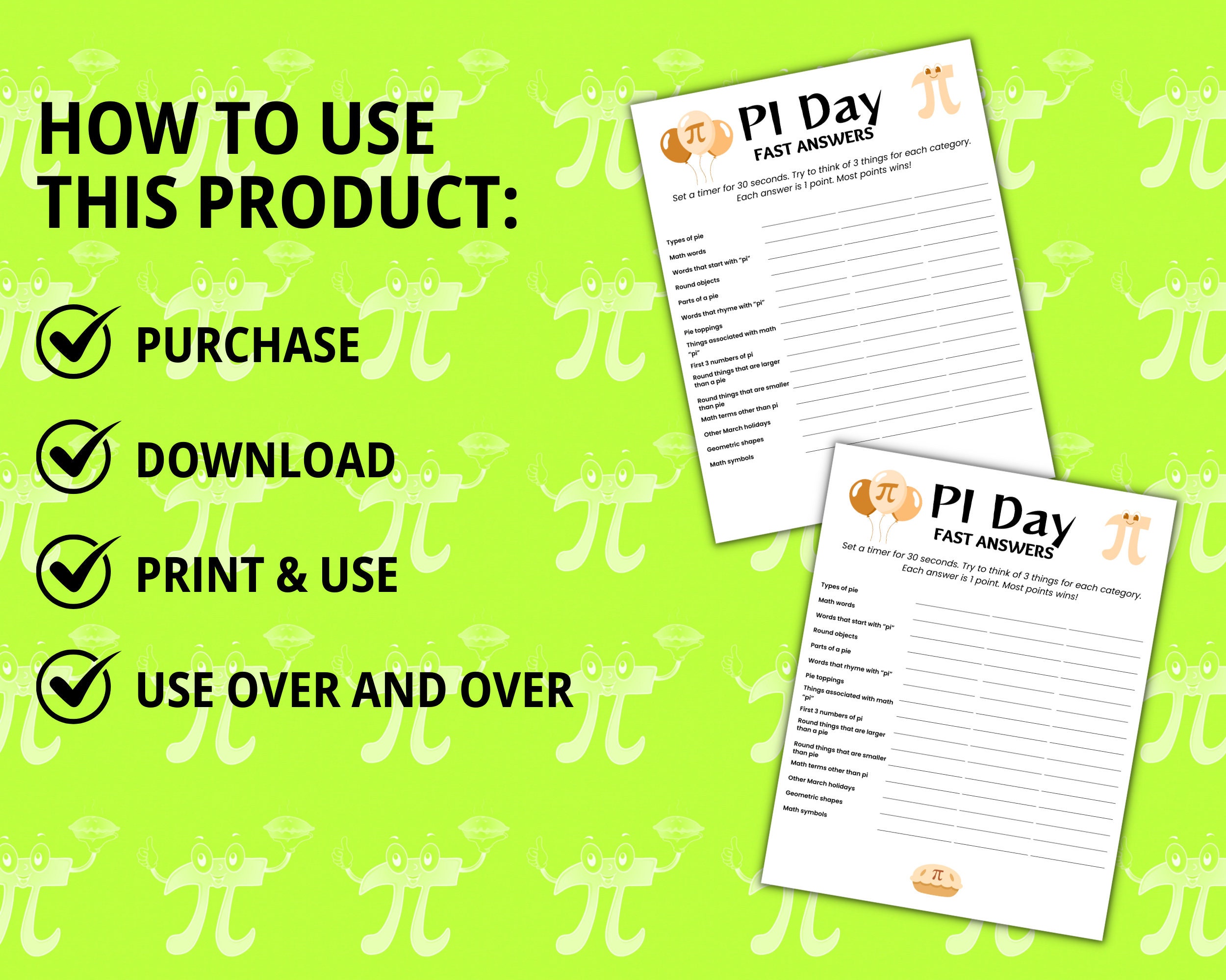 Pi Day Fast Answers Game, Trivia Game, Math Pi Day, Math Questions ...