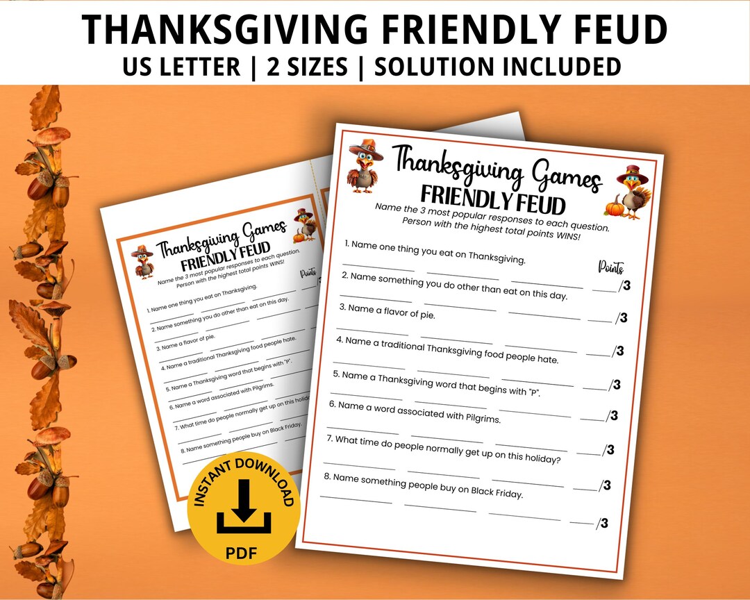 Thanksgiving Friendly Feud Game, Thanksgiving Game, Friendsgiving Game ...