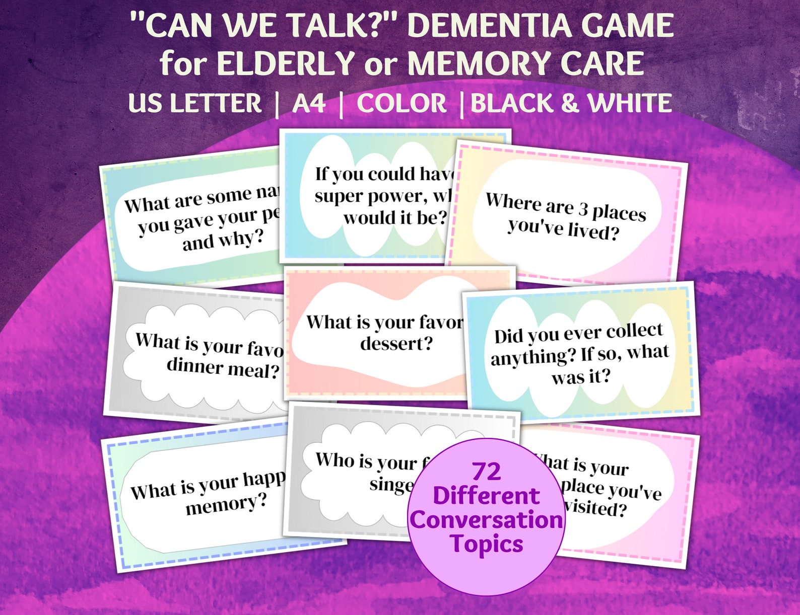 Can We Talk Game, Conversation Cards, Dementia Games, Ice Breaker Game ...