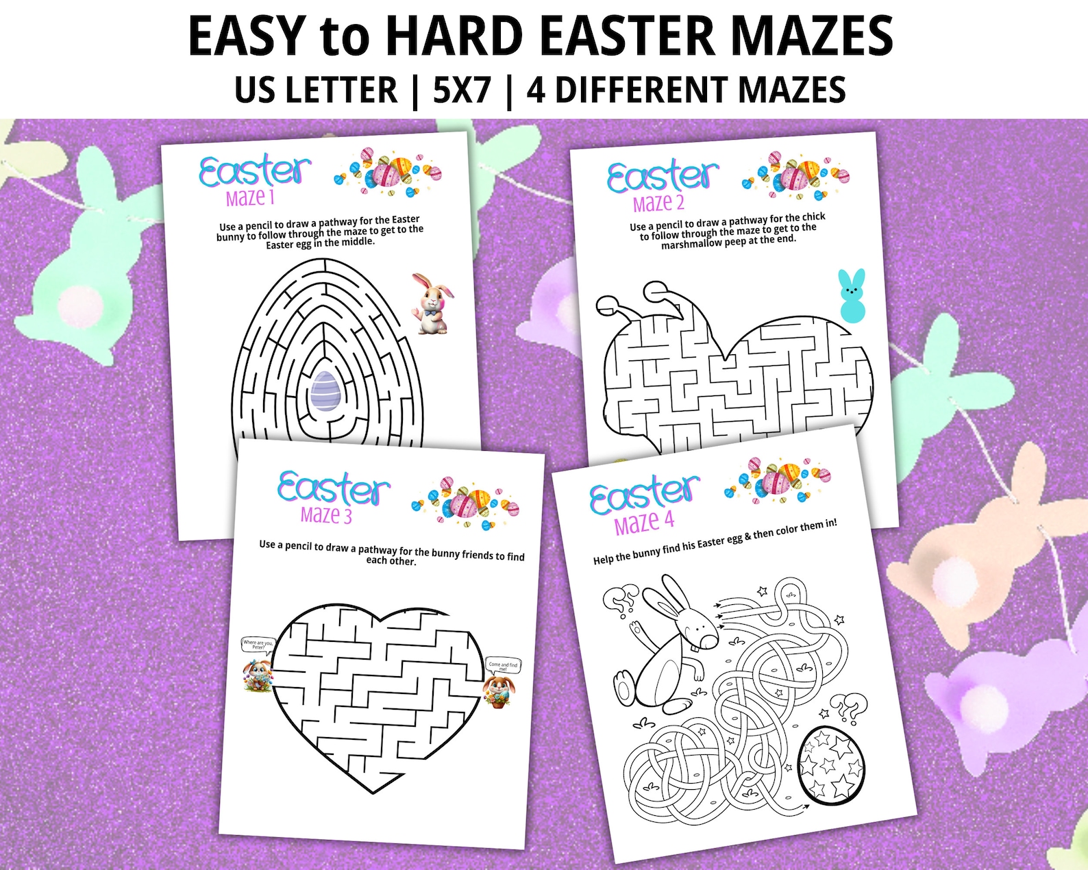 Easter Mazes, Three Easter Puzzles, Printable Maze Game, Easter Game ...