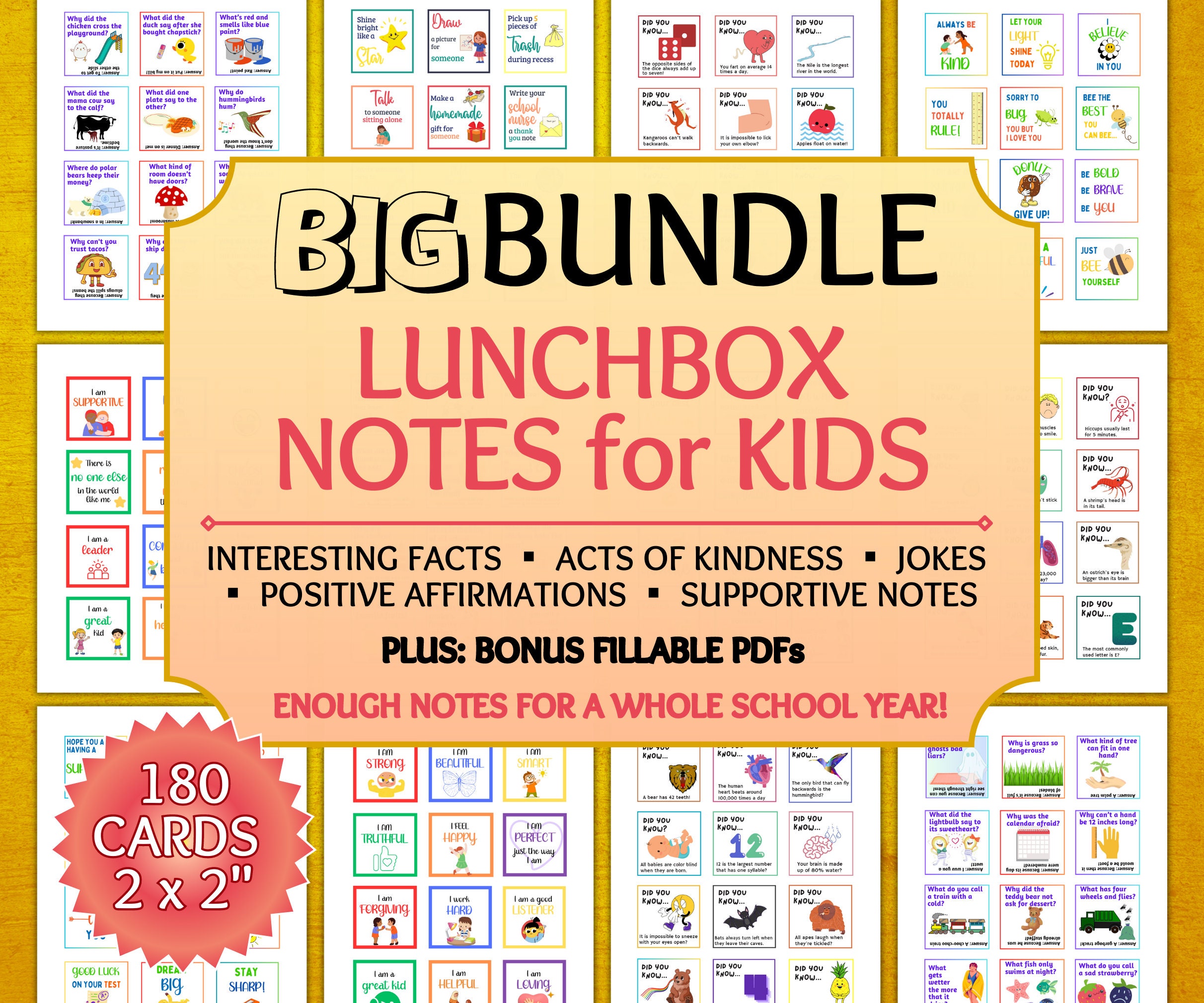 Printable Lunchbox Notes for Kids, Kids Positive Affirmations, Lunch ...