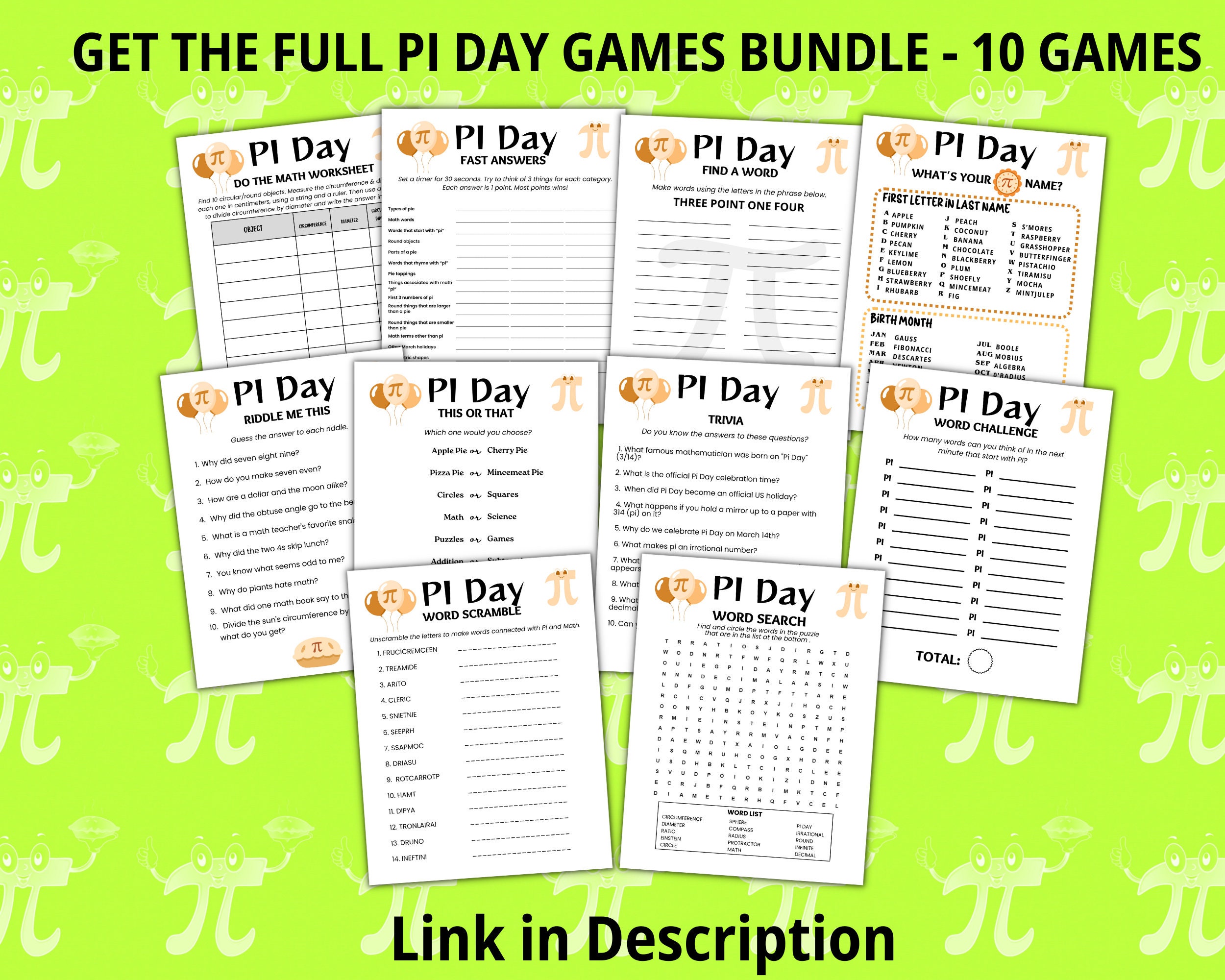 Pi Day Word Challenge Game, Word Game, Math Pi Day Trivia, Math ...