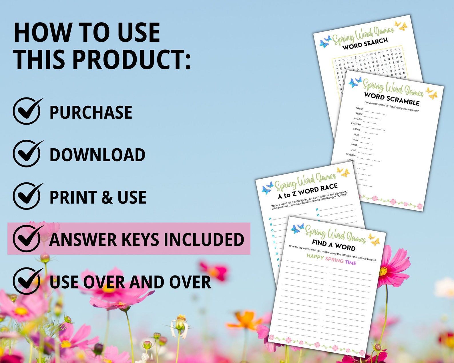 Spring Word Games, Spring Word Search, Family Game Night, Word Search ...