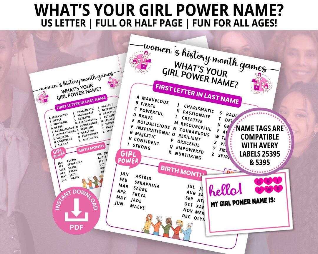 What's Your Girl Power Name, Womens History Games, Girl Power Name Game ...