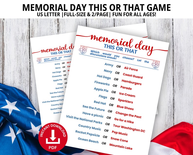 Memorial Day This or That Game, Memorial Day Games, Office Party Games ...
