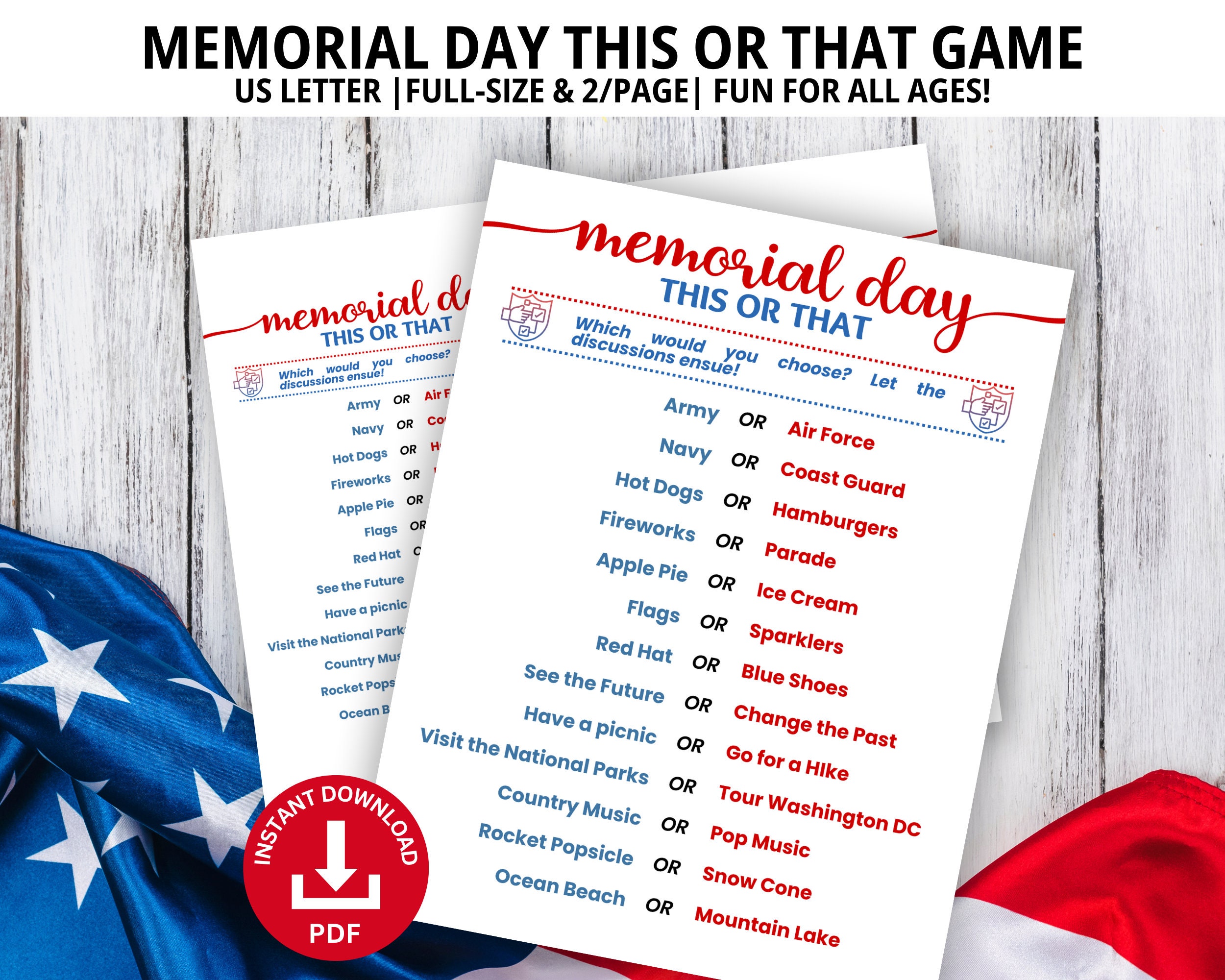 Memorial Day This or That Game, Memorial Day Games, Office Party Games ...