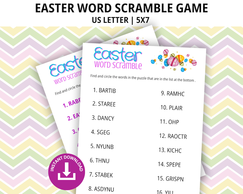 Easter Word Scramble Game, Easter Games, Printable Word Scramble for ...
