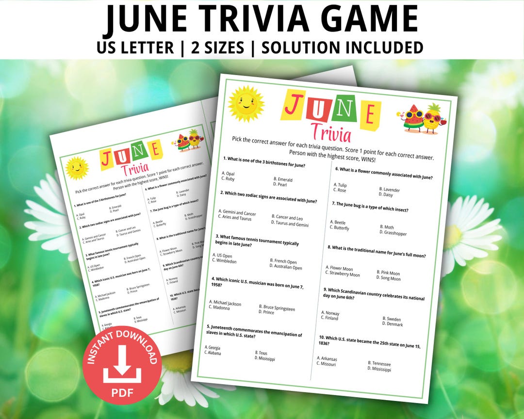 June Trivia Game, Monthly Trivia, June Games, Family Game Night ...