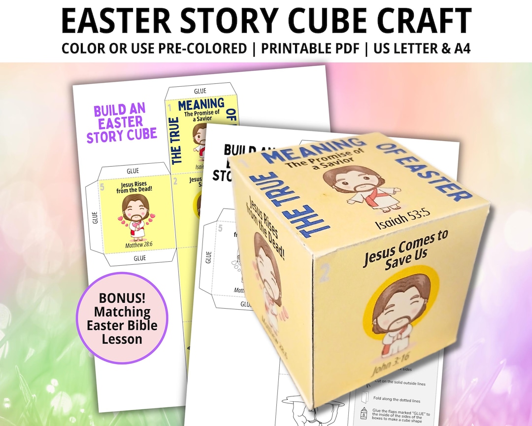 Easter Story Coloring Cube Craft, Cut and Paste Craft, Bible Activity ...