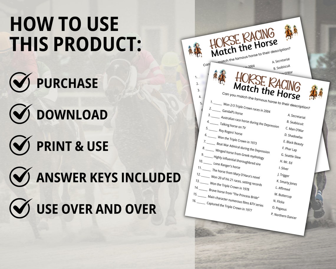Match the Famous Horse Game, Horse Racing Game, Family Game Night ...