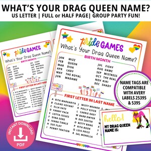 Whats Your Drag Queen Name Game, Pride Games, Pride Party Games, Pride ...