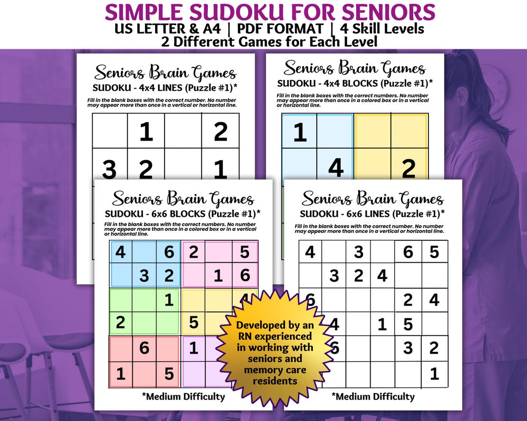 Printable Sudoku Puzzles for Seniors, Seniors Brain Games, Dementia ...