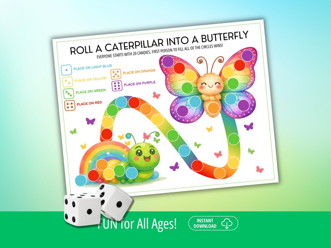 Roll a Caterpillar, Roll a Butterfly, Spring Games, Spring Party Games ...