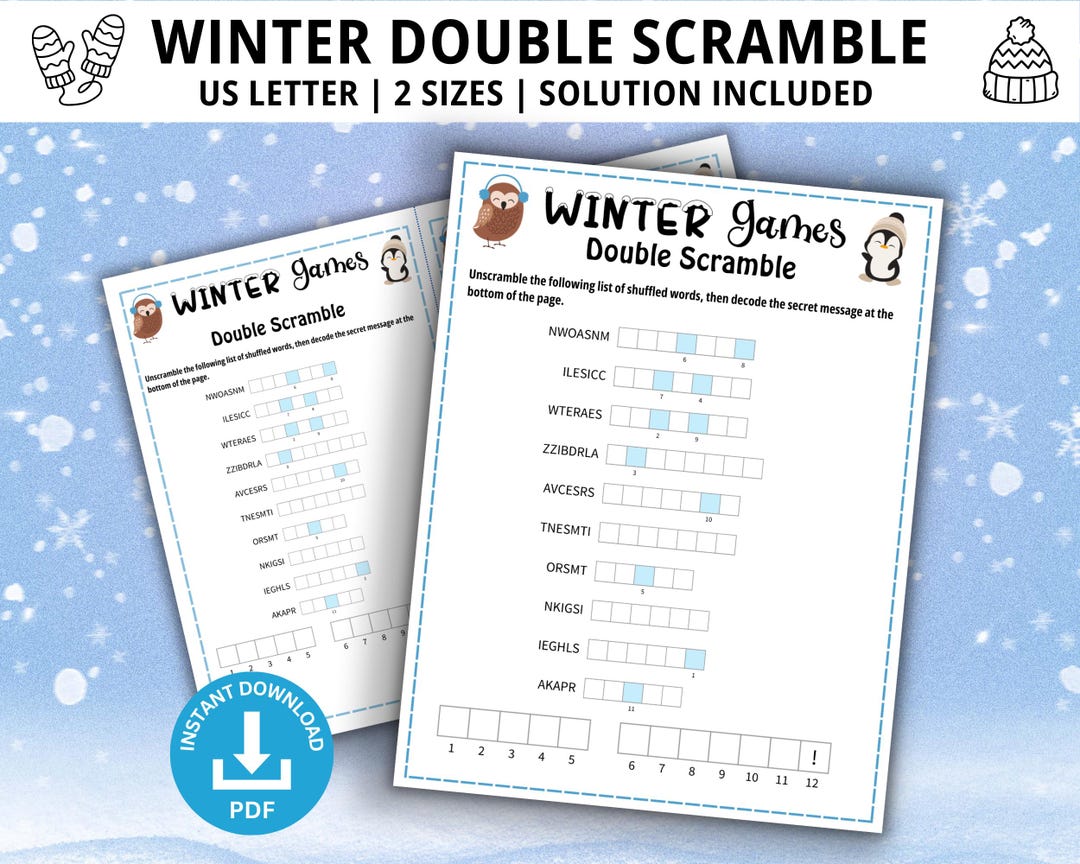 Winter Double Scramble, Winter Games, Wintertime Games, Word Game, Word ...