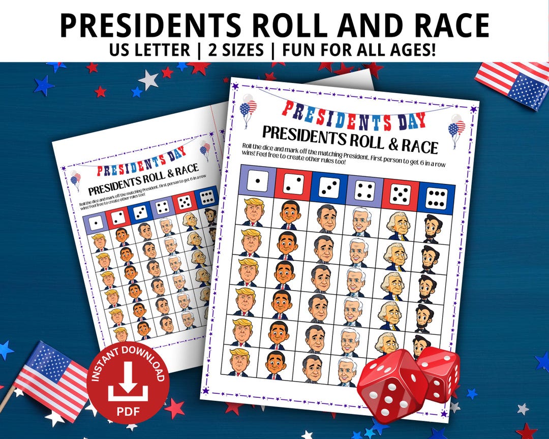 Presidents Roll and Race Dice Game, Presidents Dice Game, Patriotic ...