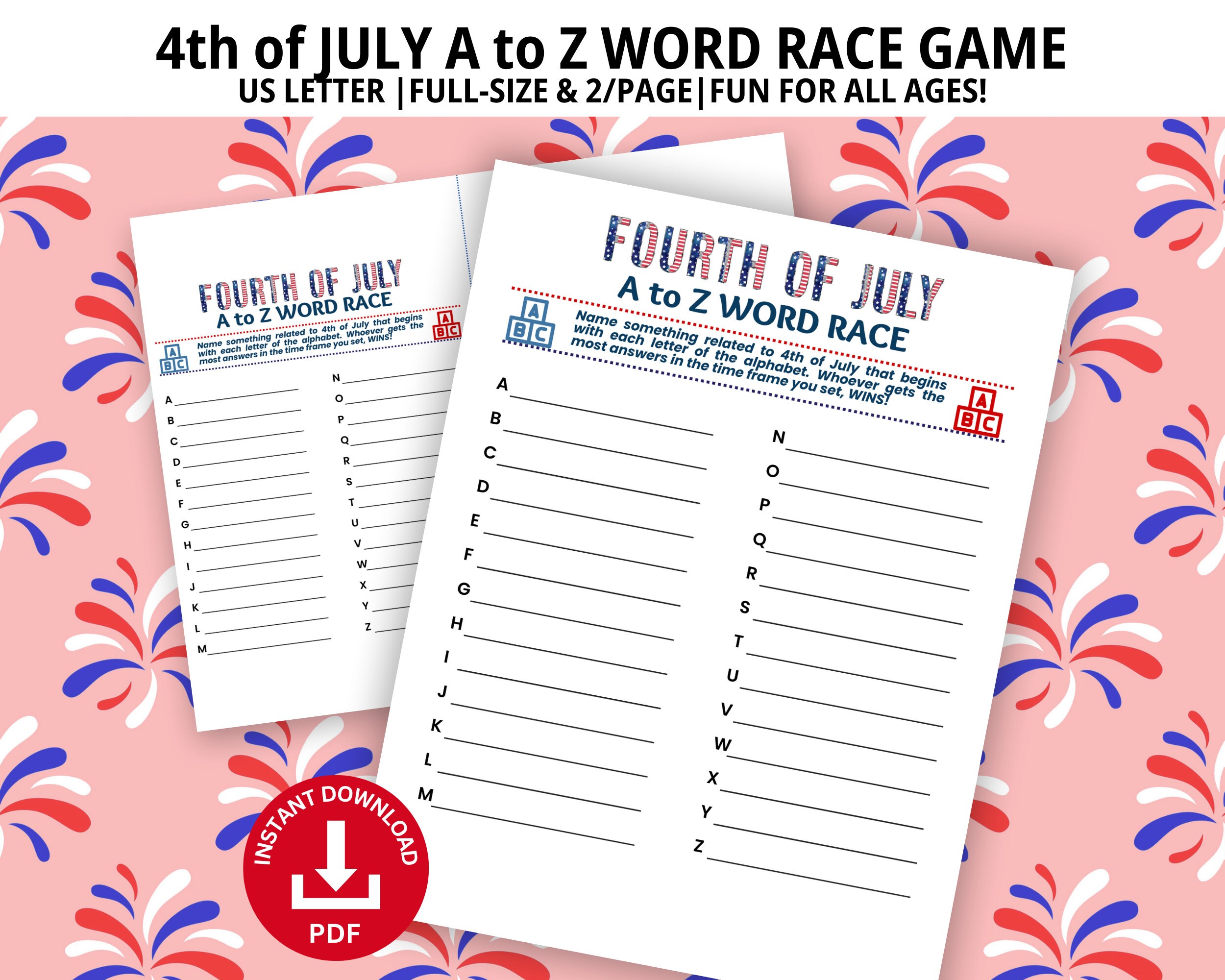 Fourth of July A to Z Word Game, Patriotic Word Game, 4th of July Games ...