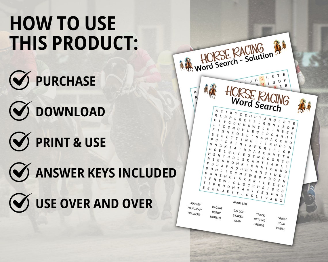 Horse Racing Word Search Game, Horse Race Game, Family Game Night, Word ...