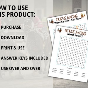 Horse Racing Word Search Game, Horse Race Game, Family Game Night, Word ...