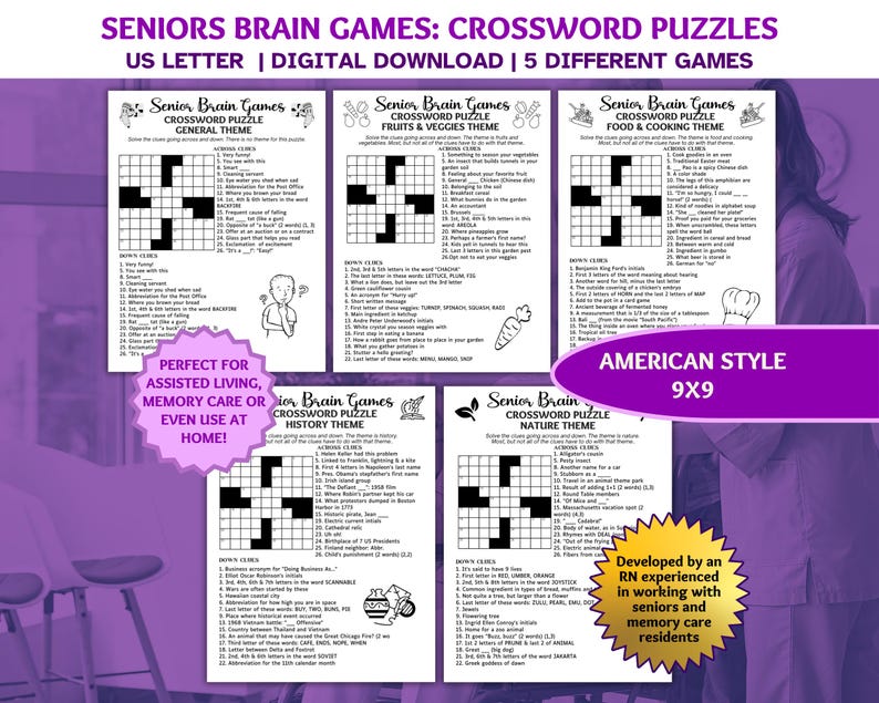 Crossword Puzzles for Seniors, Puzzles for Seniors, Dementia Activities ...