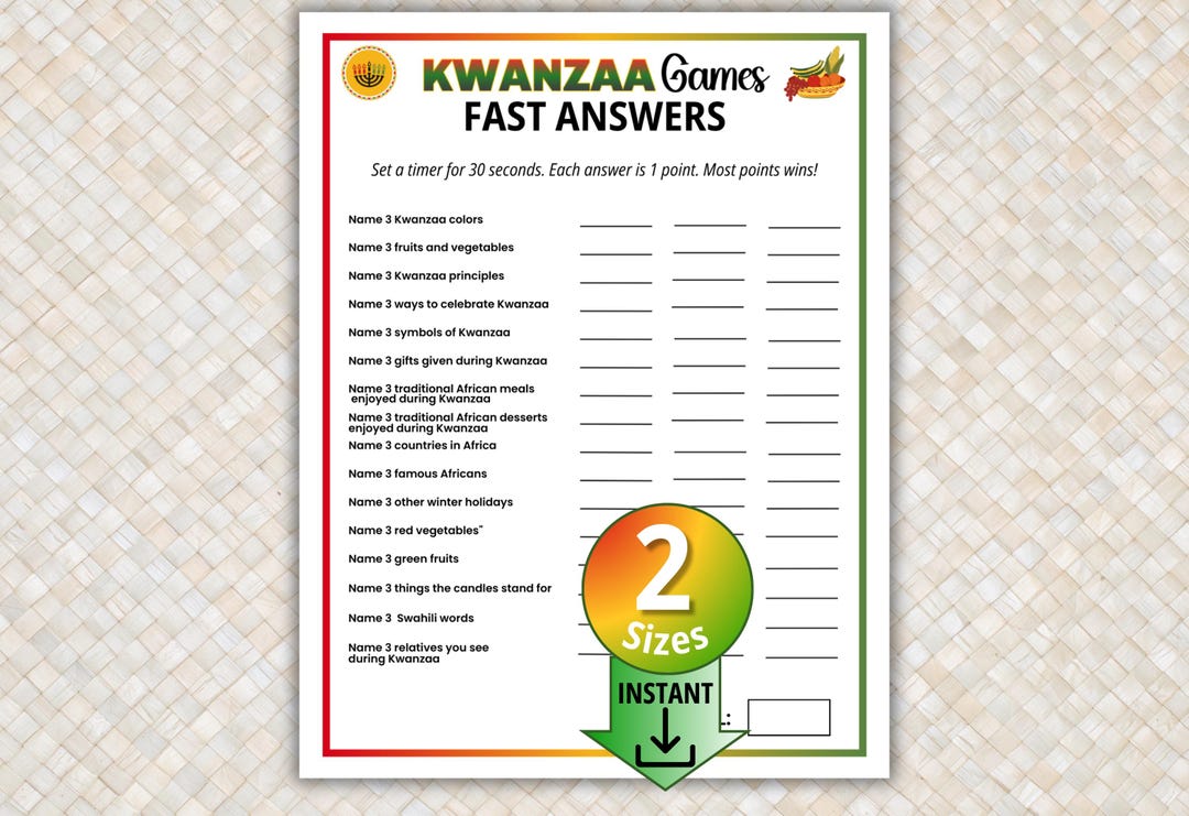 Kwanzaa Fast Answers, Kwanzaa Game, Holiday Party Games, Kwanzaa Trivia ...