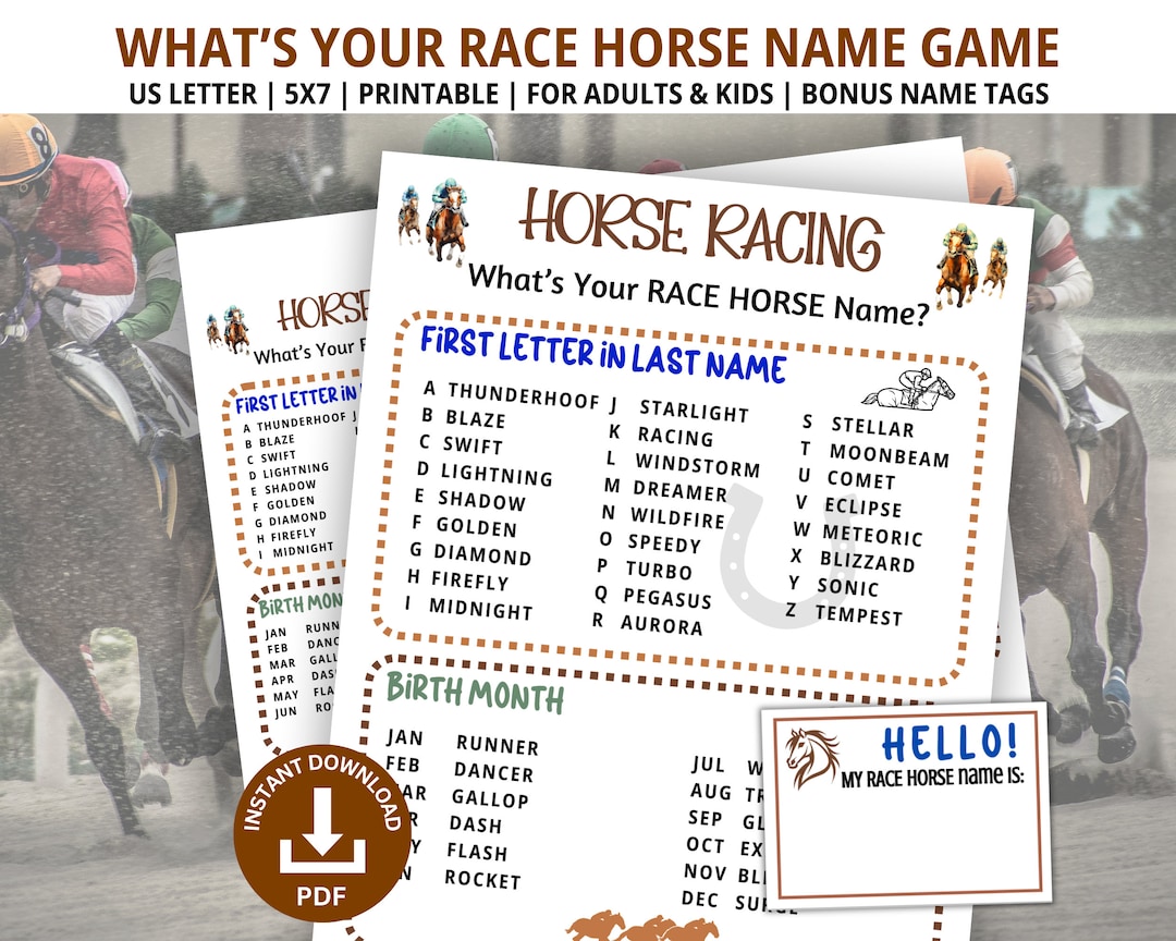 What's Your Race Horse Name Game, Horse Racing Games, Family Game Night ...