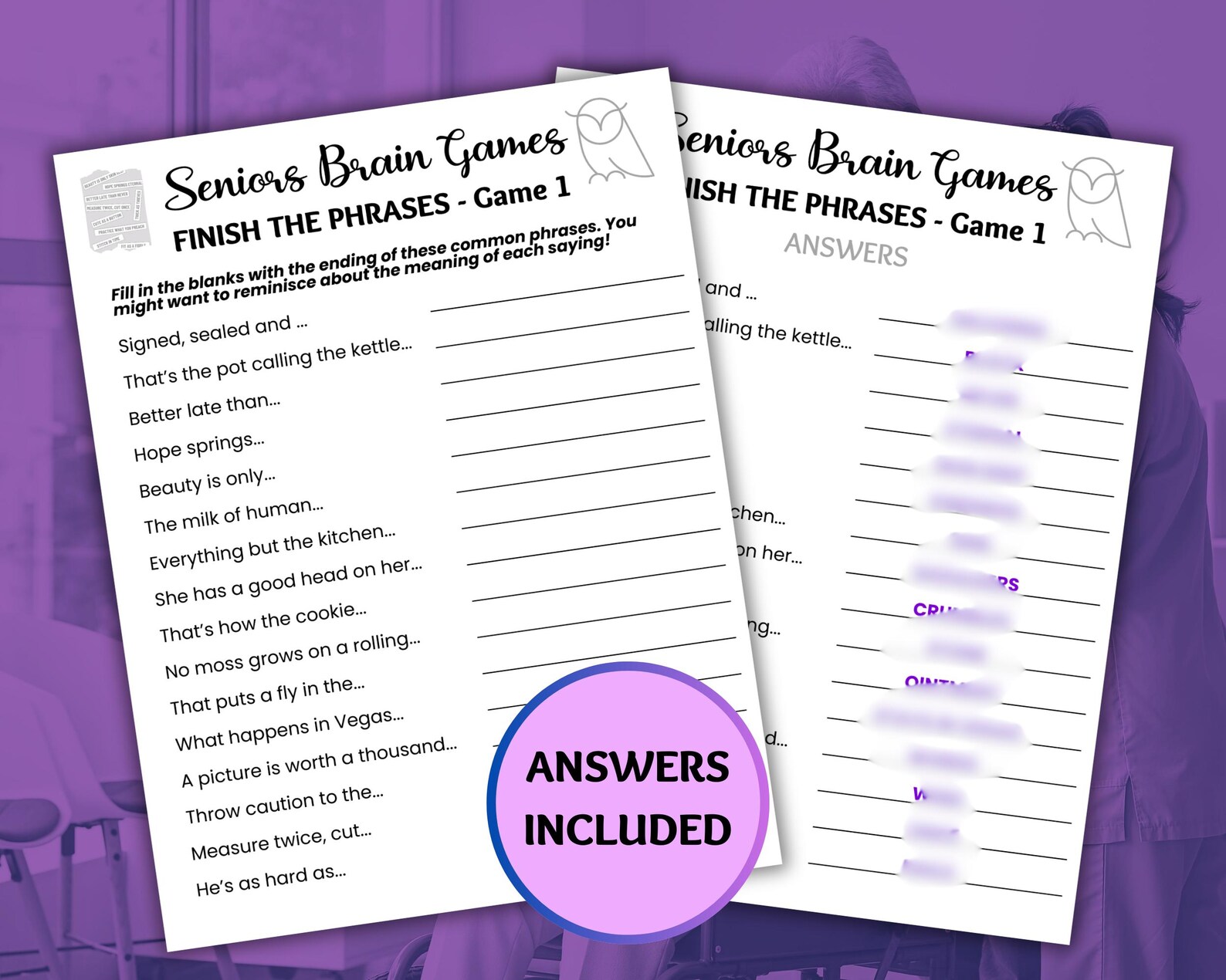 Finish the Phrase, Seniors Brain Games, Dementia Game, Dementia ...