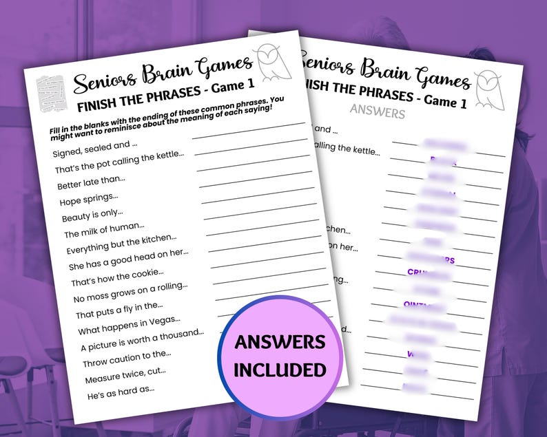 Finish the Phrase, Seniors Brain Games, Dementia Game, Dementia ...