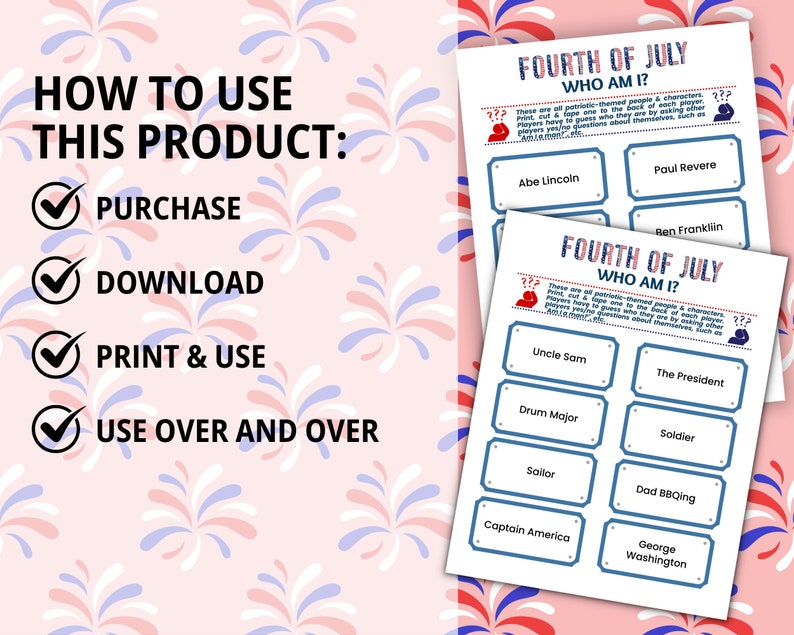 4th of July Who Am I? Game, Family Party Games, Patriotic Games, Family ...