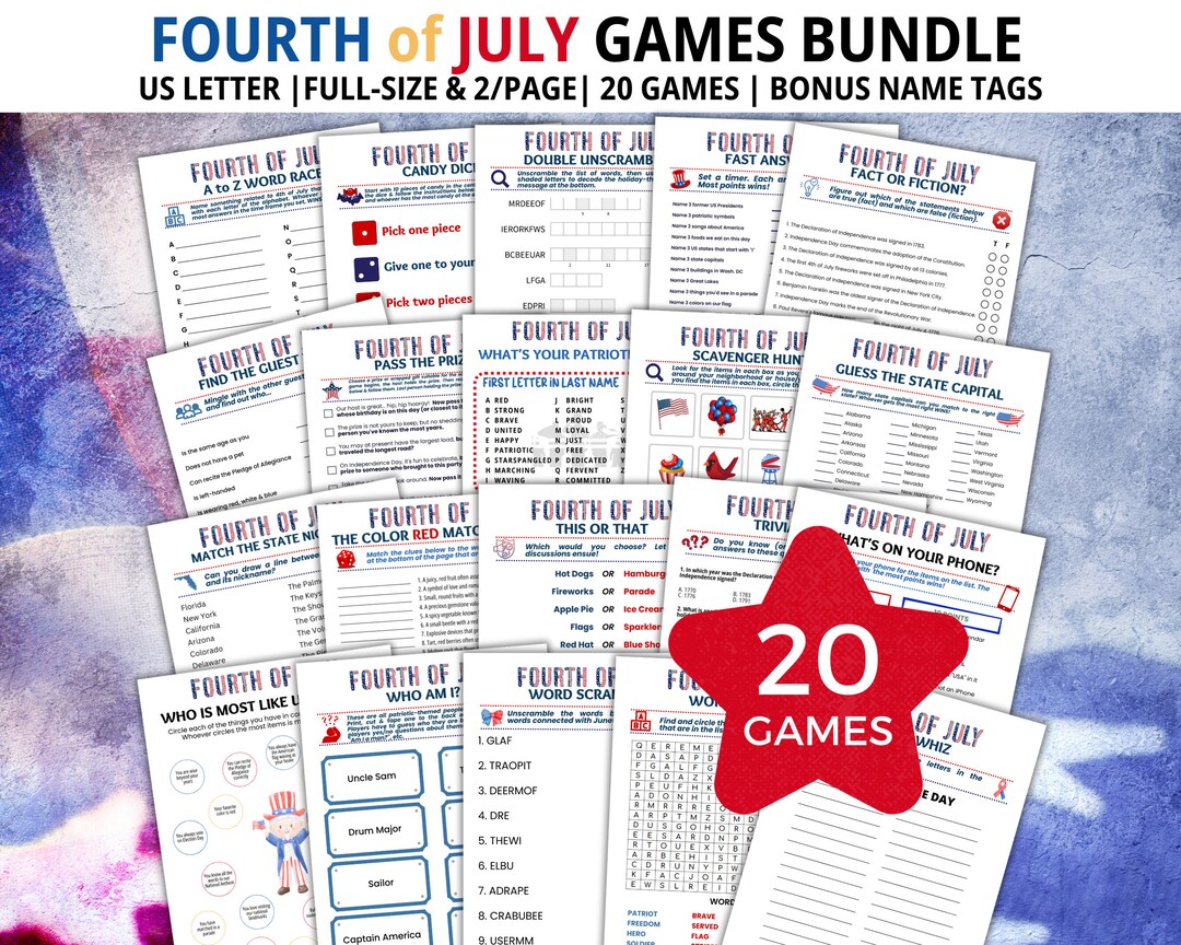 4th of July Games, 20 Game Bundle, Trivia Games, Patriotic Games ...