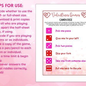 Valentines Candy Dice Game, Printable, Valentine Party Game, Valentines ...