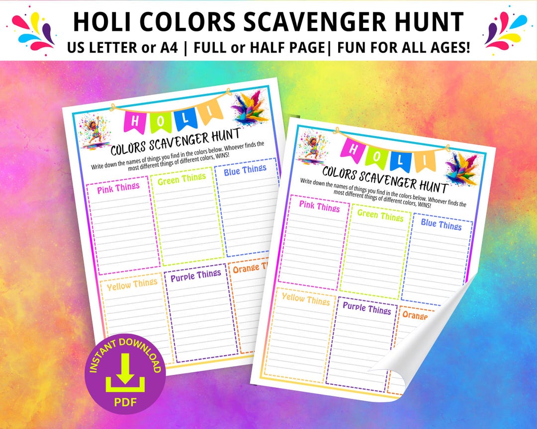 Holi Scavenger Hunt, Happy Holi, Holi Games, Holi Festival of Colors ...