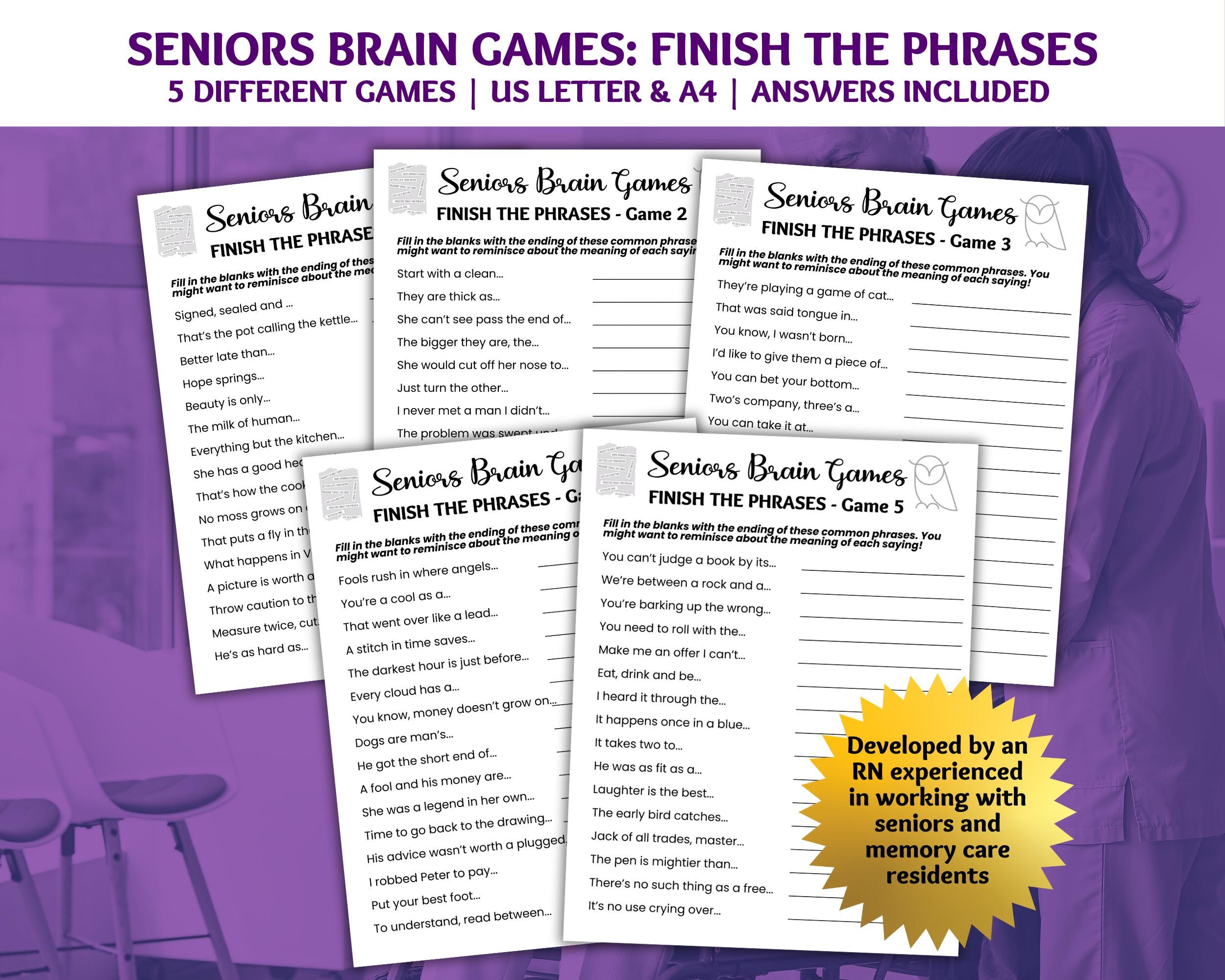 Finish the Phrase, Seniors Brain Games, Dementia Game, Dementia ...