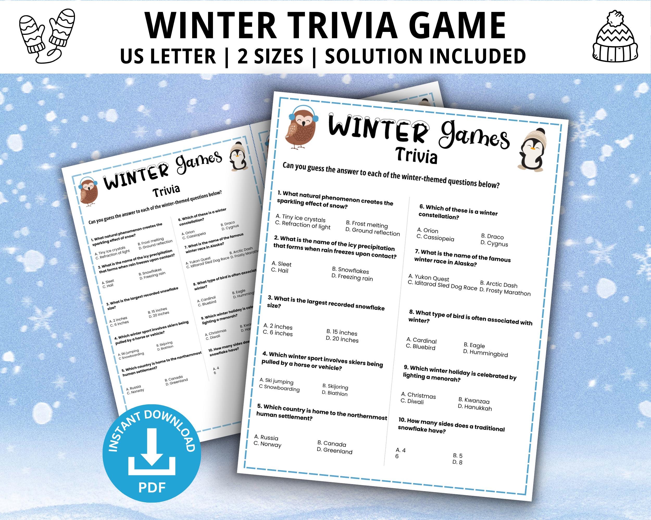 Winter Trivia Game, Winter Games, Wintertime Games, Trivia Question ...