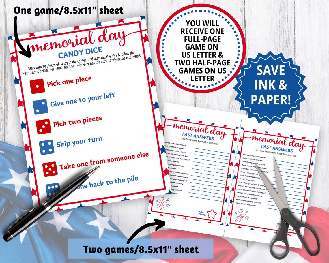 Memorial Day Games, 12 Game Bundle, Trivia Games, Patriotic Games ...