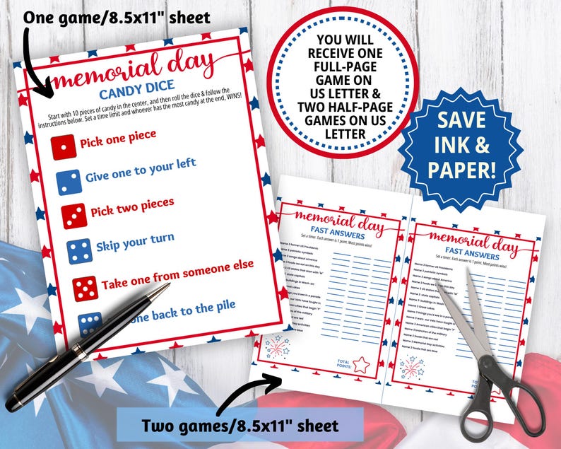 Memorial Day Games, 12 Game Bundle, Trivia Games, Patriotic Games ...