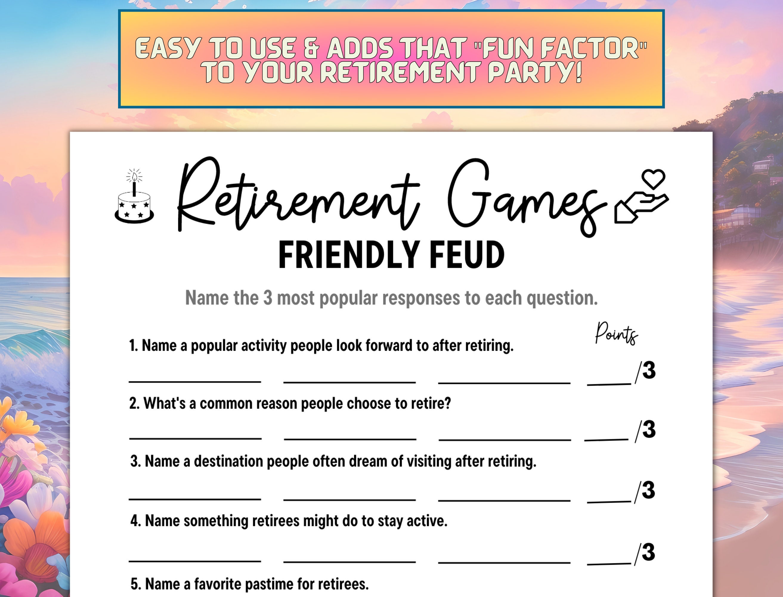 Retirement Feud Game, Friendly Feud Game, Retirement Game, Icebreaker ...
