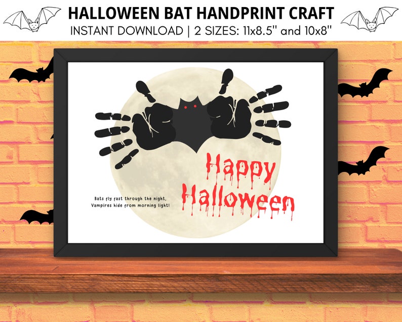 Halloween Handprint Craft, Bat Handprint, Fall Handprint Craft, Fall ...