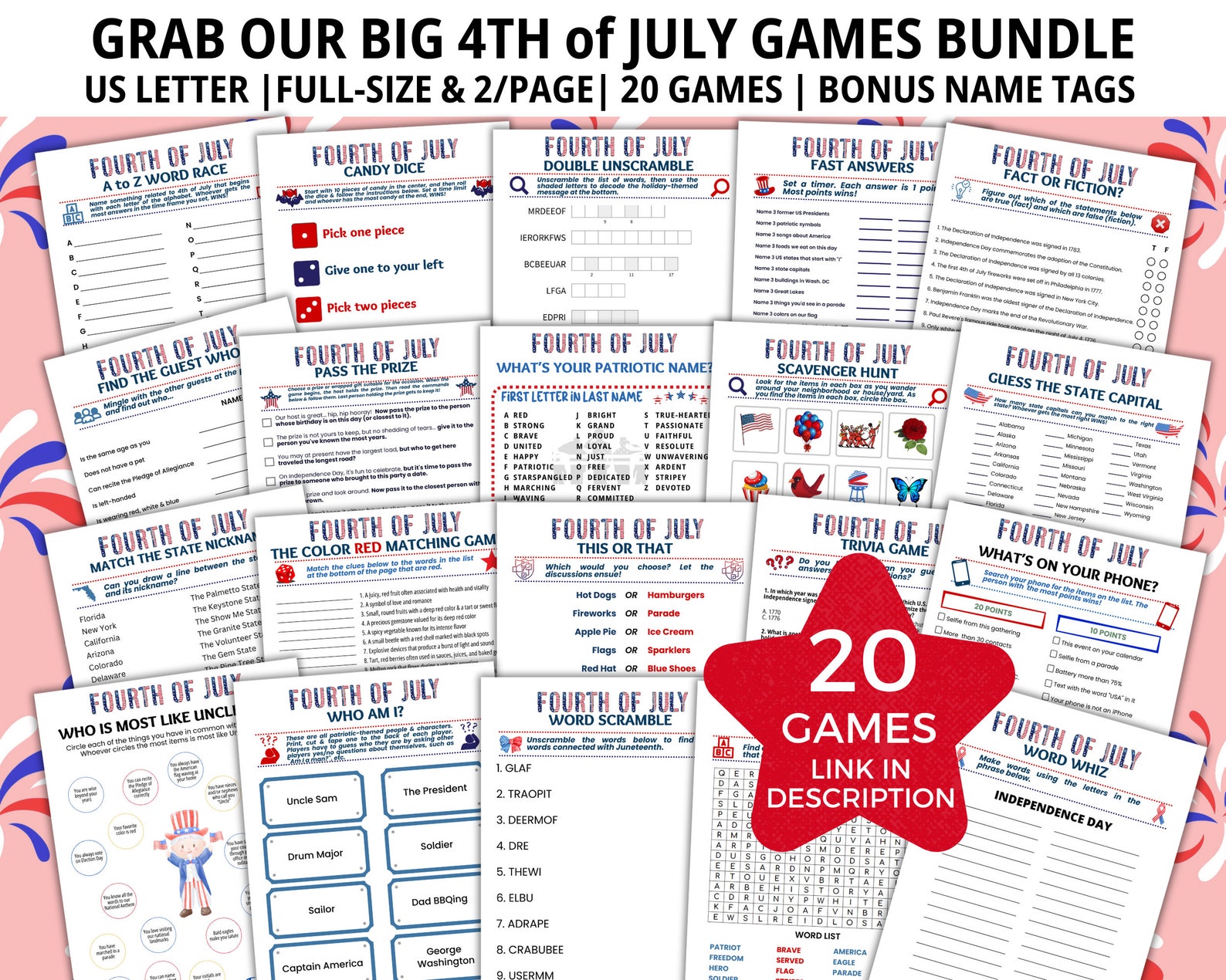 4th of July Who Am I? Game, Family Party Games, Patriotic Games, Family ...